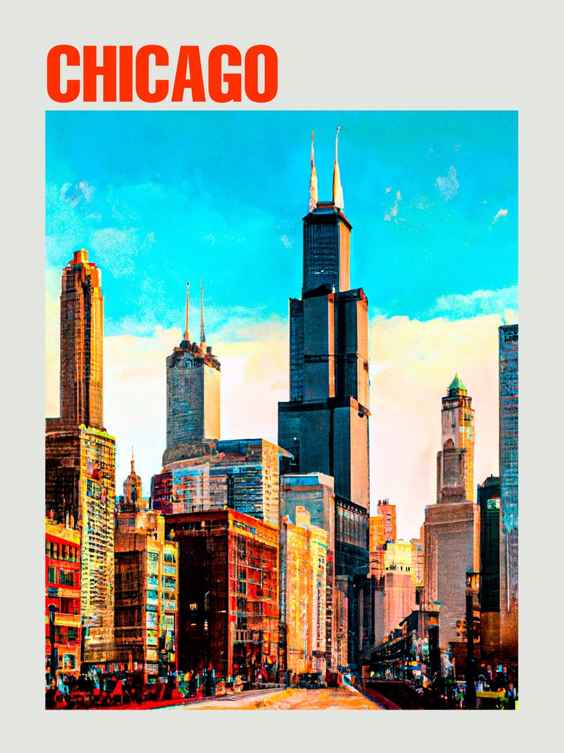 Chicago Poster Chicago Poster Wall Art Travel Gift - Etsy