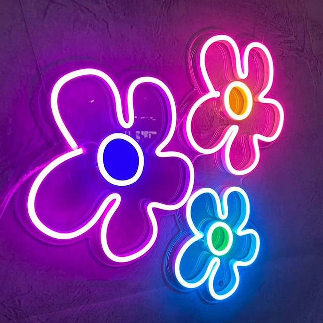 Flowers LED Neon Sign Light Colourful Bright Cute Girls Room Home Decor ...