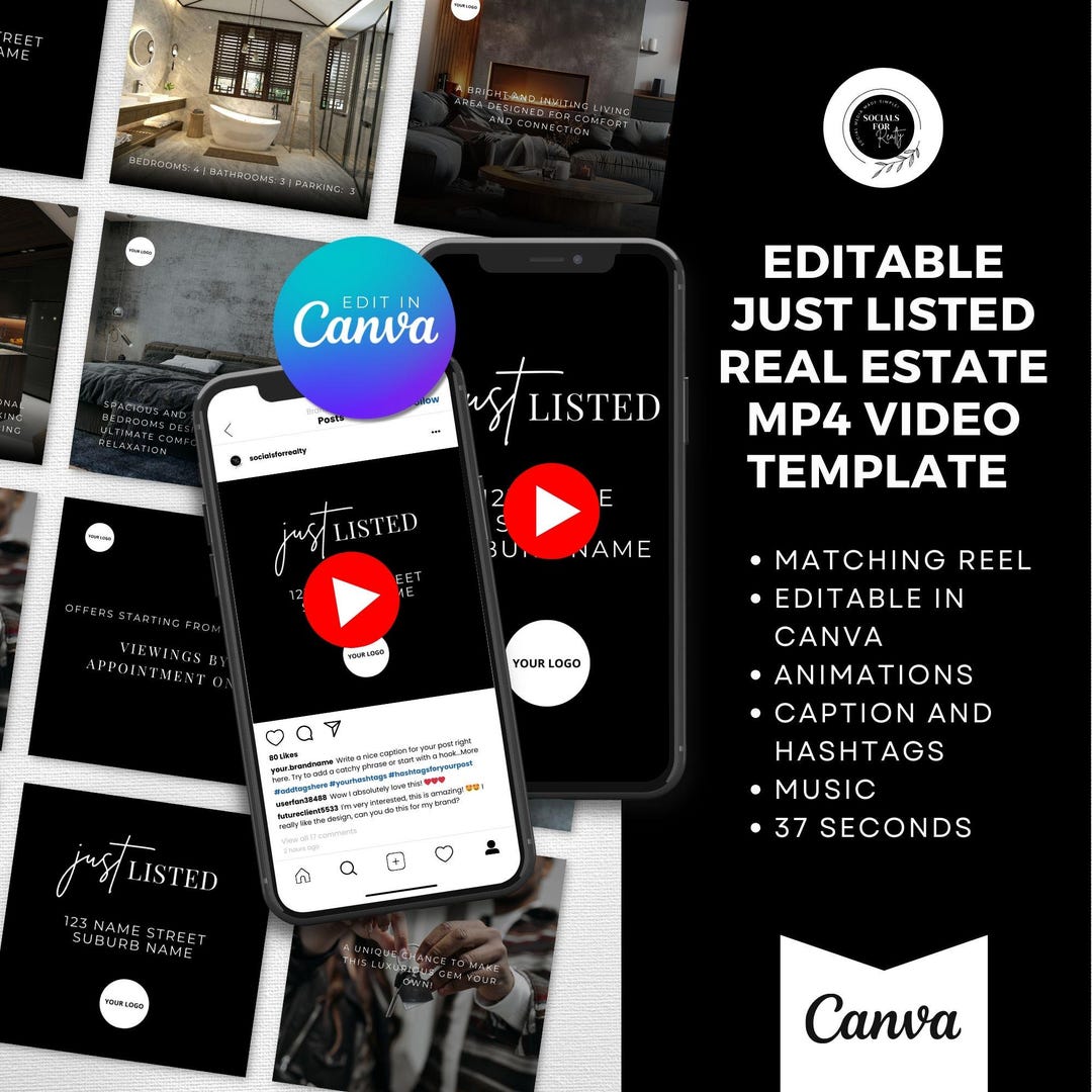 Editable Just Listed Real Estate MP4 Video Template + Matching Reel ...