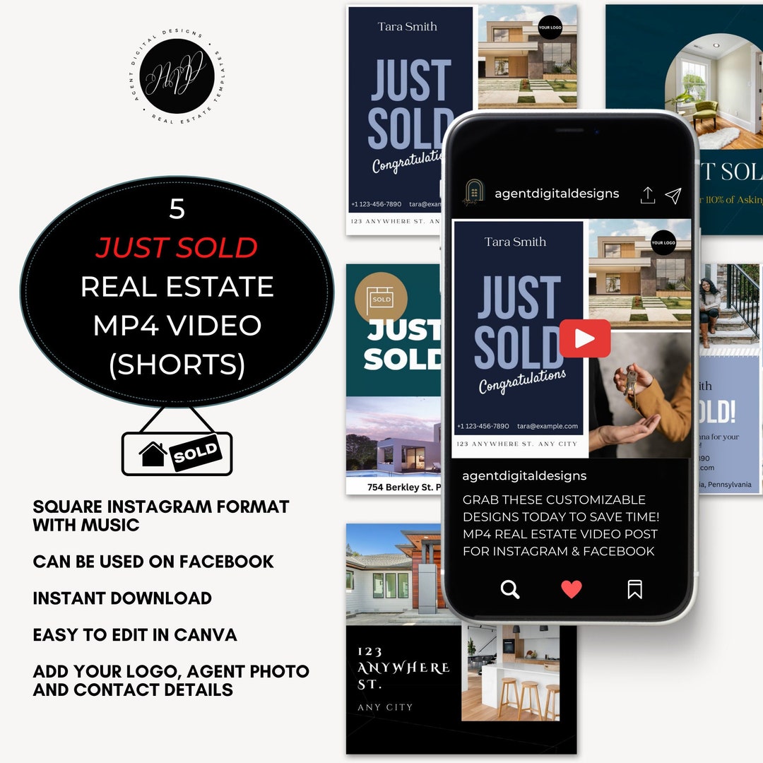 5 Just Sold Real Estate Video Bundle, Canva Video Templates, Real ...