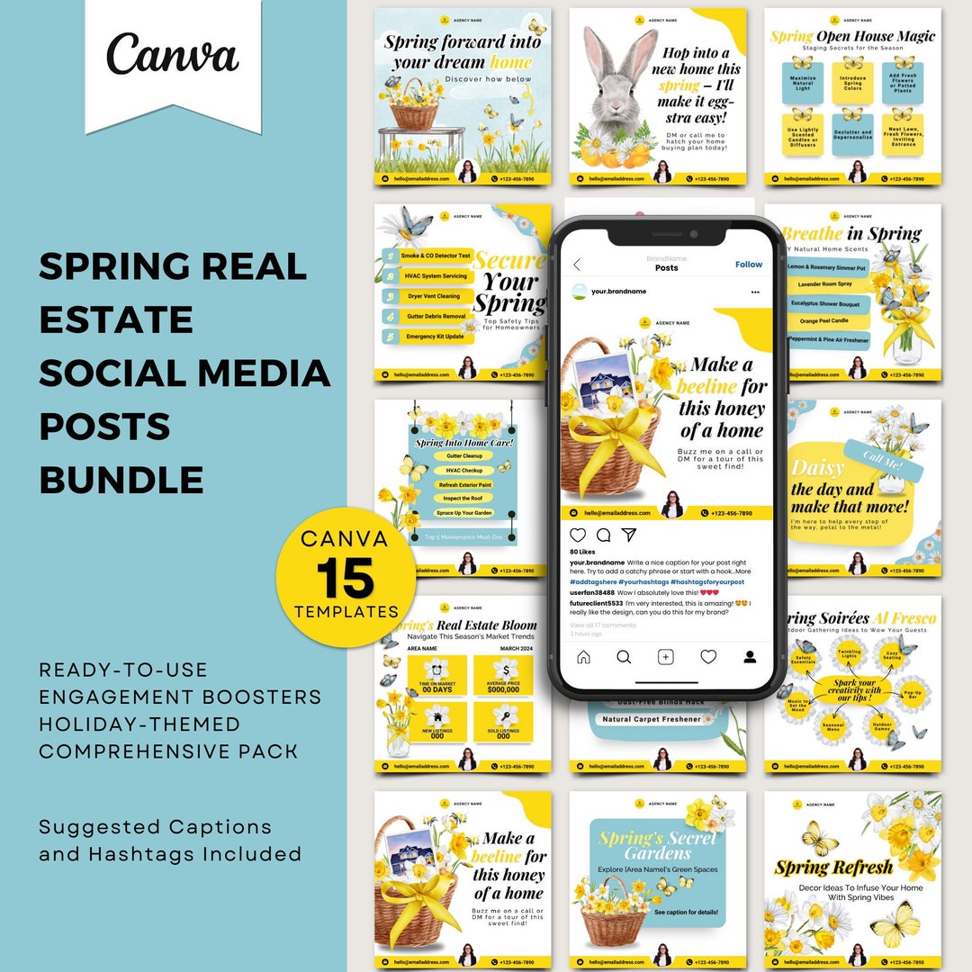 15 Spring Real Estate Social Media Posts Bundle + IG Highlights ...