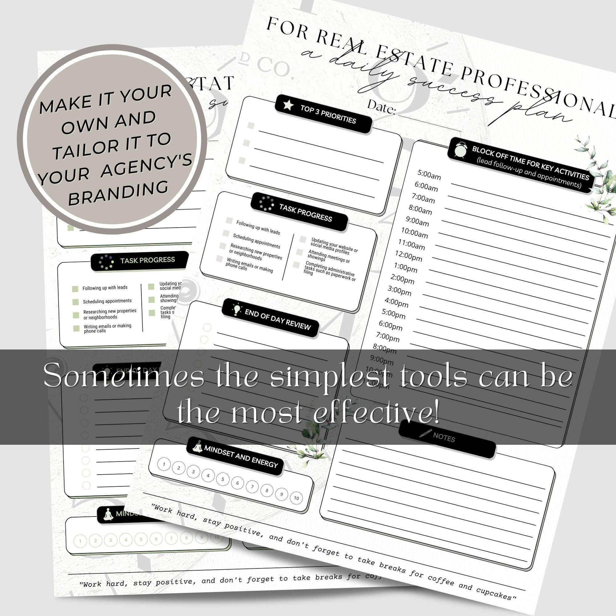 Real Estate Agent Daily Planner One-page Template for Mastering Time ...