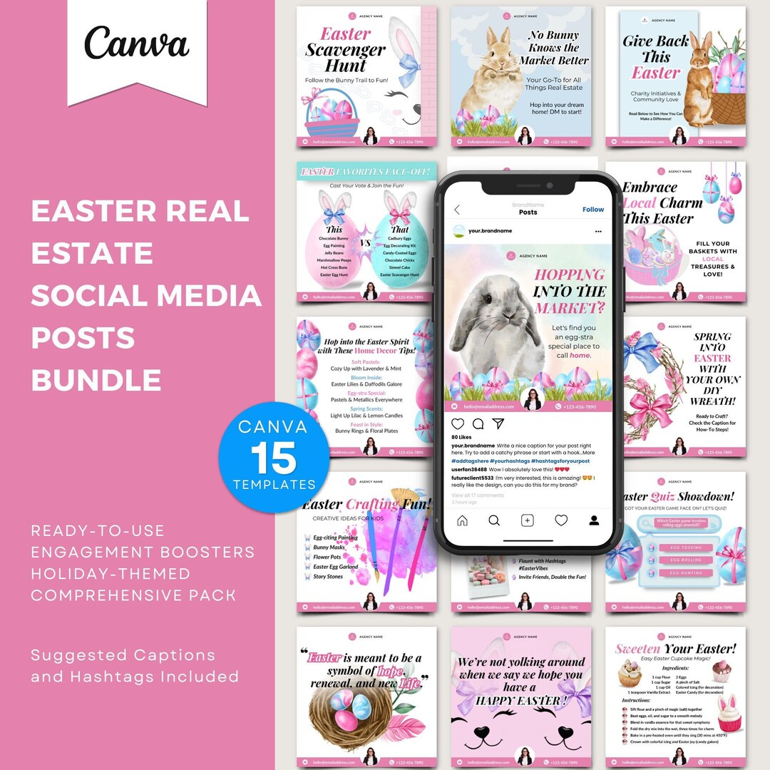 15 Easter Real Estate Social Media Posts Bundle + IG Highlights ...