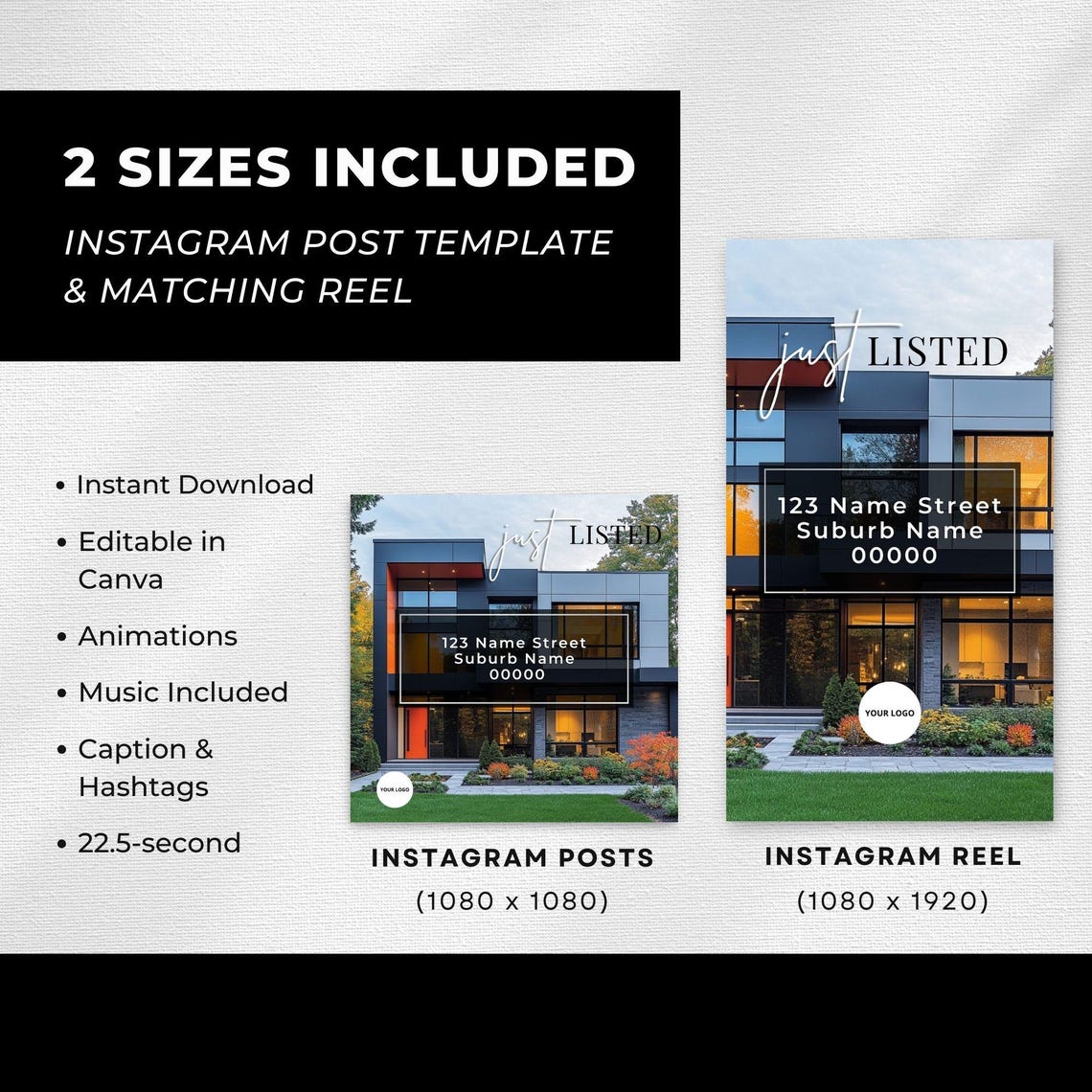 Editable Just Listed Real Estate MP4 Video Template + Matching Reel ...