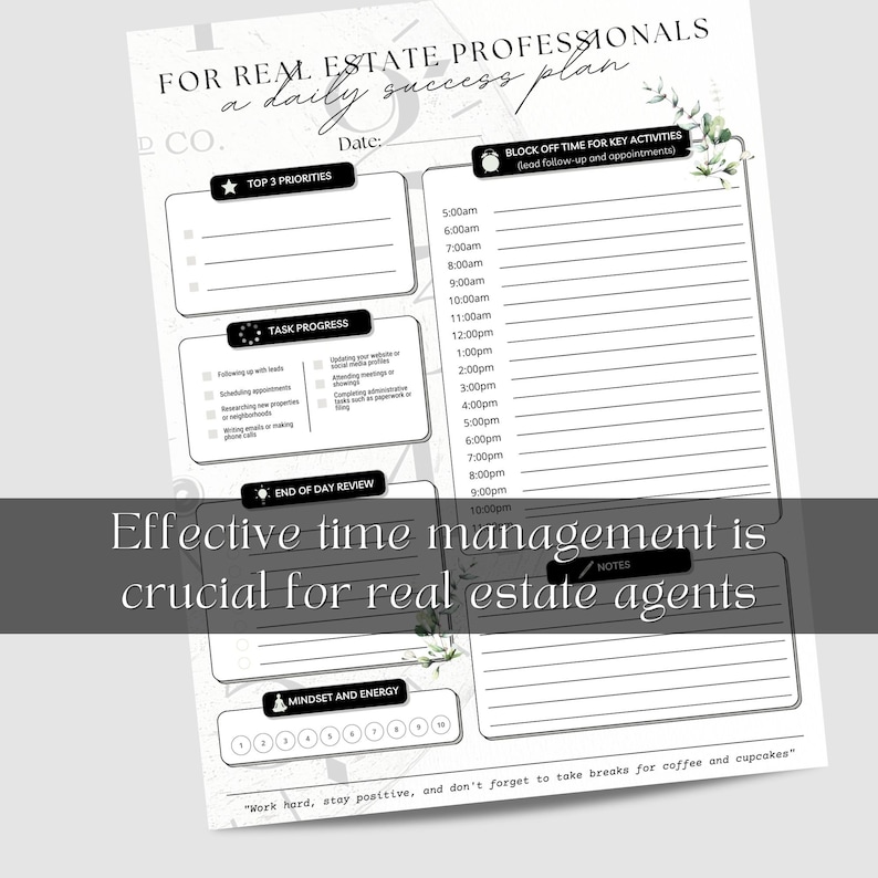 Real Estate Agent Daily Planner One-page Template for Mastering Time ...