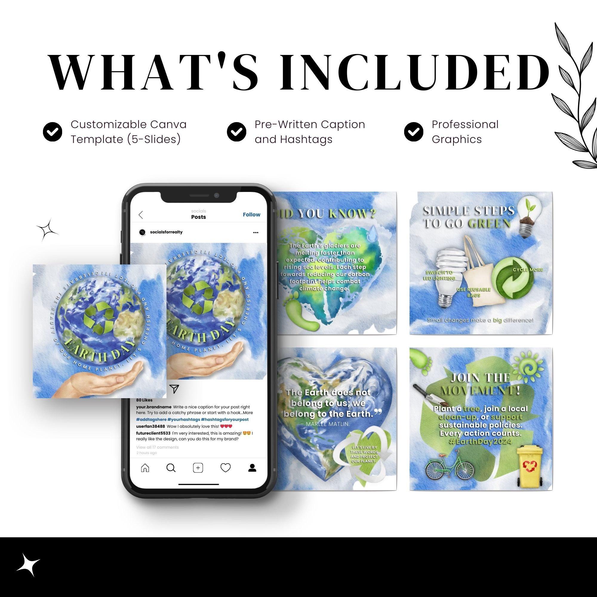 Editable Earth Day Instagram Carousel Post Template - Eco-friendly ...
