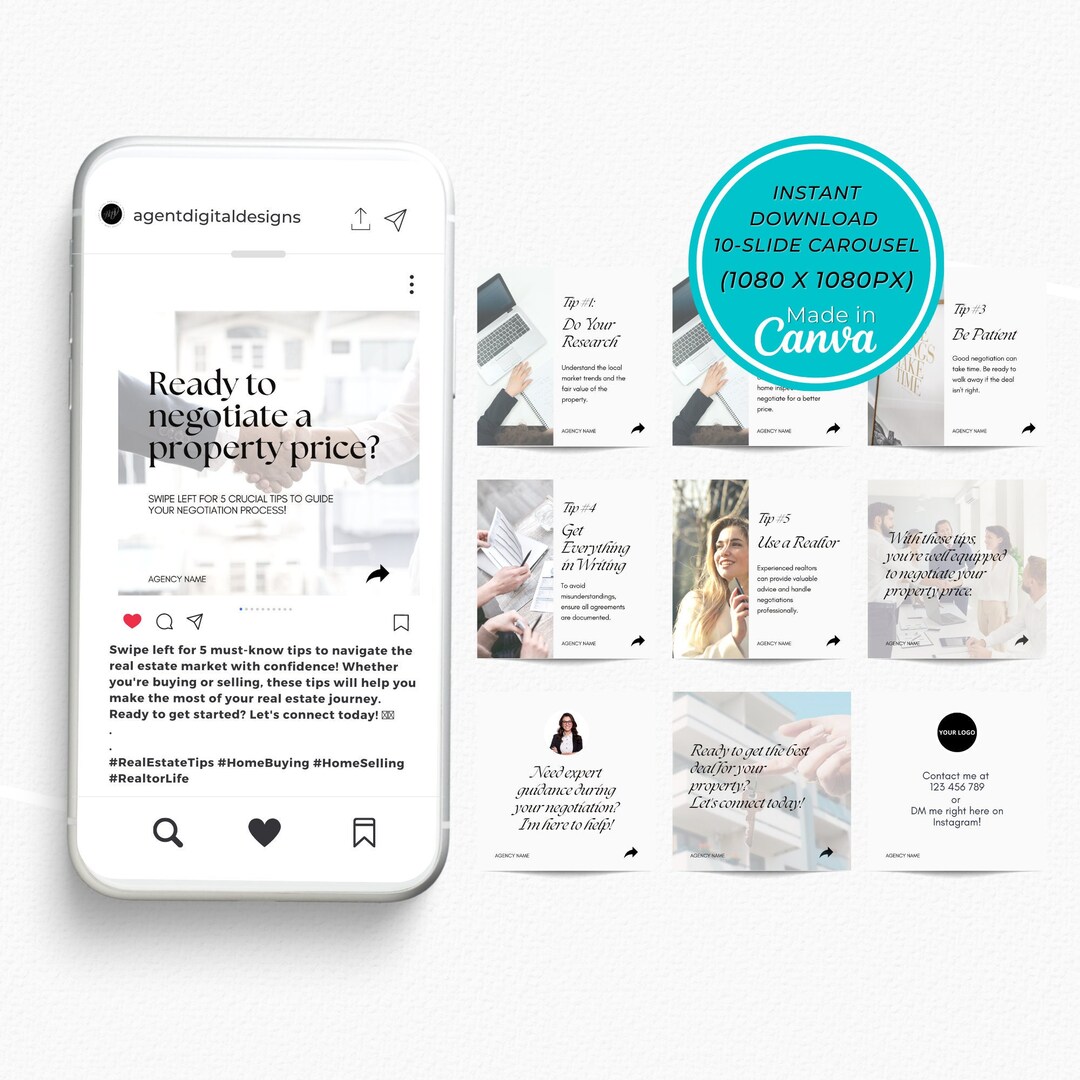 Real Estate IG Carousel: Canva Instagram Template for Agents, Carousel ...