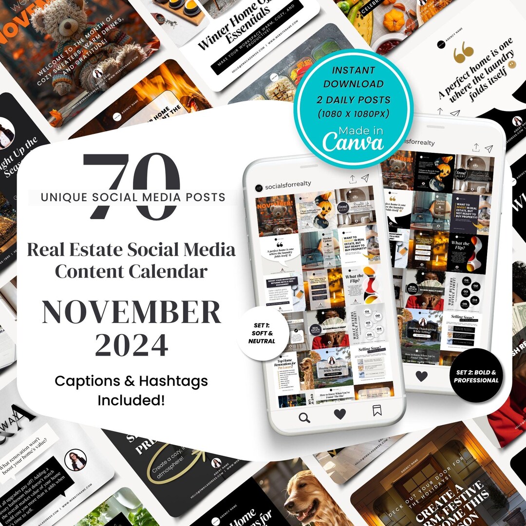 Real Estate Social Media Templates, Posts, Content, Marketing, Calendar ...