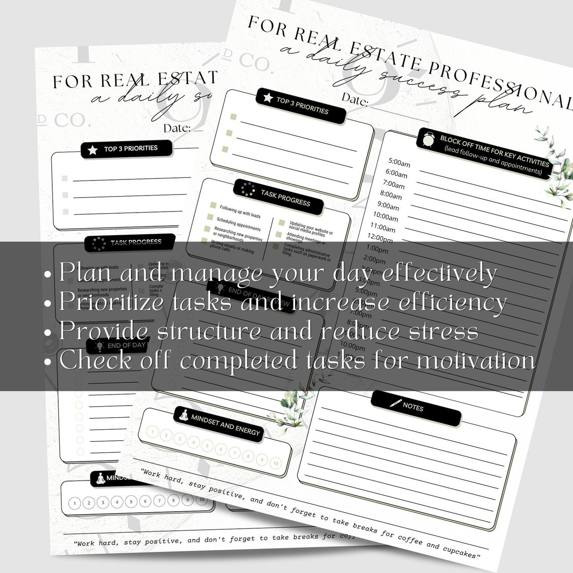 Real Estate Agent Daily Planner One-page Template for Mastering Time ...