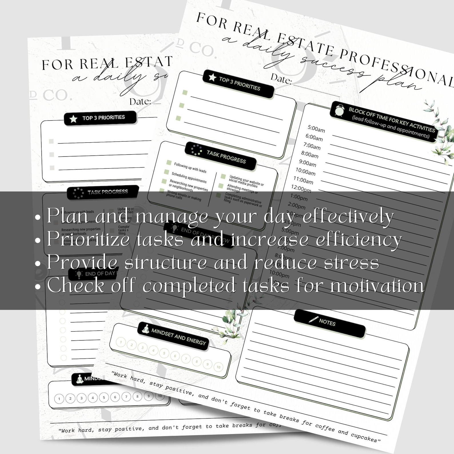 Real Estate Agent Daily Planner One-page Template for Mastering Time ...