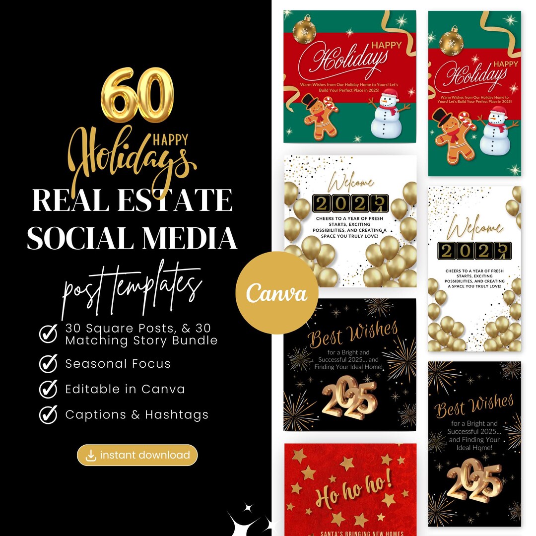 60 Real Estate Holiday Templates | Canva Editable Social Media Posts ...