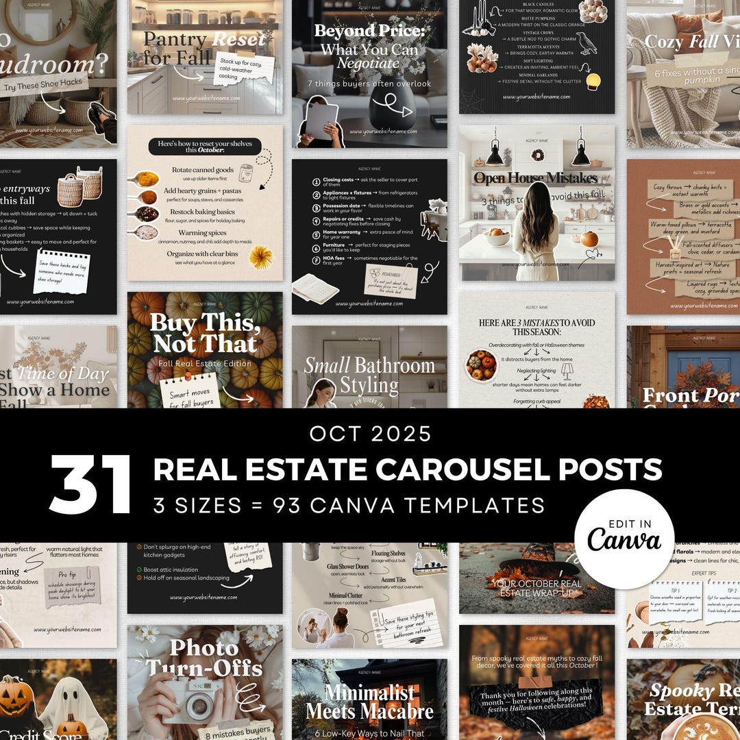 October Real Estate Canva Templates | 31 Carousel Posts for Instagram ...