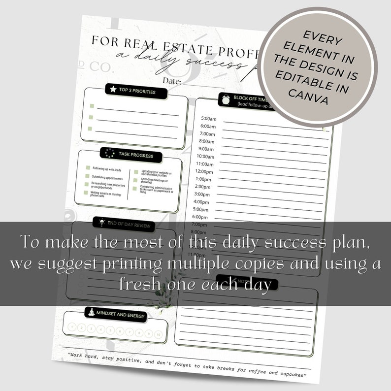 Real Estate Agent Daily Planner One-page Template for Mastering Time ...