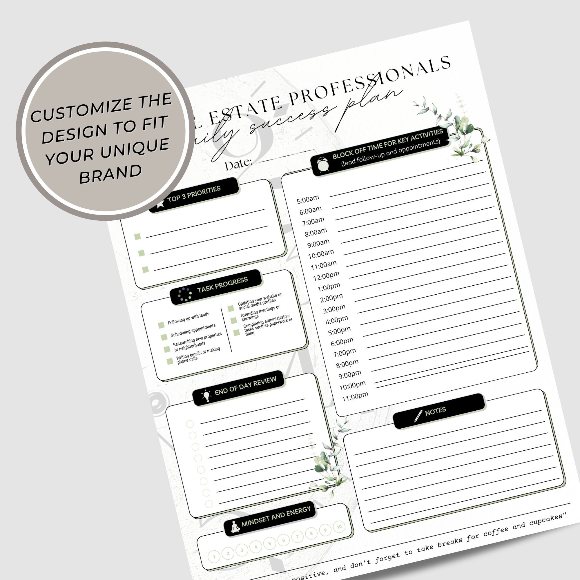 Real Estate Agent Daily Planner One-page Template for Mastering Time ...
