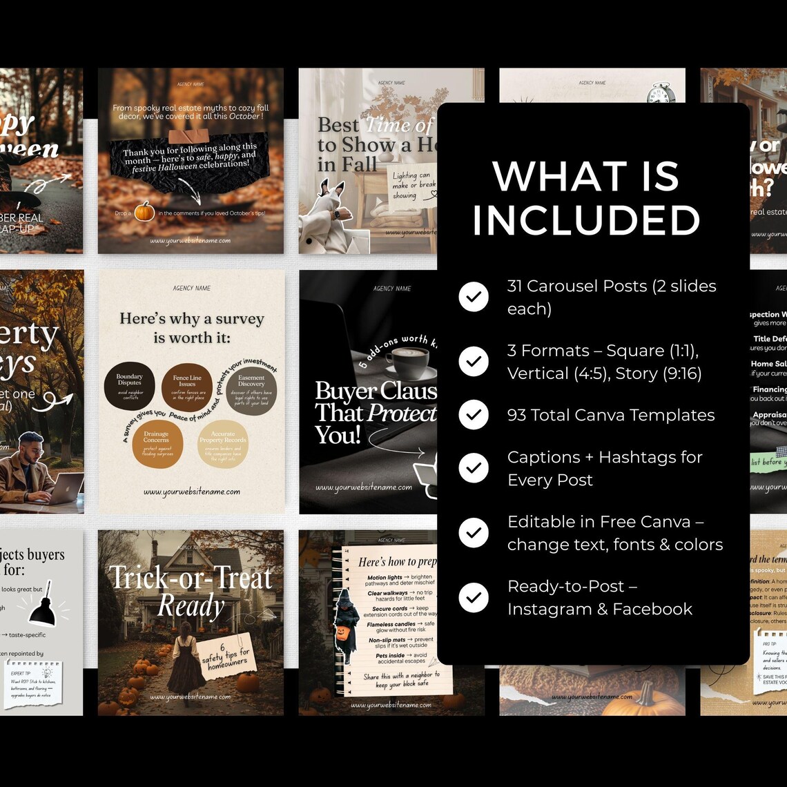 October Real Estate Canva Templates | 31 Carousel Posts for Instagram ...