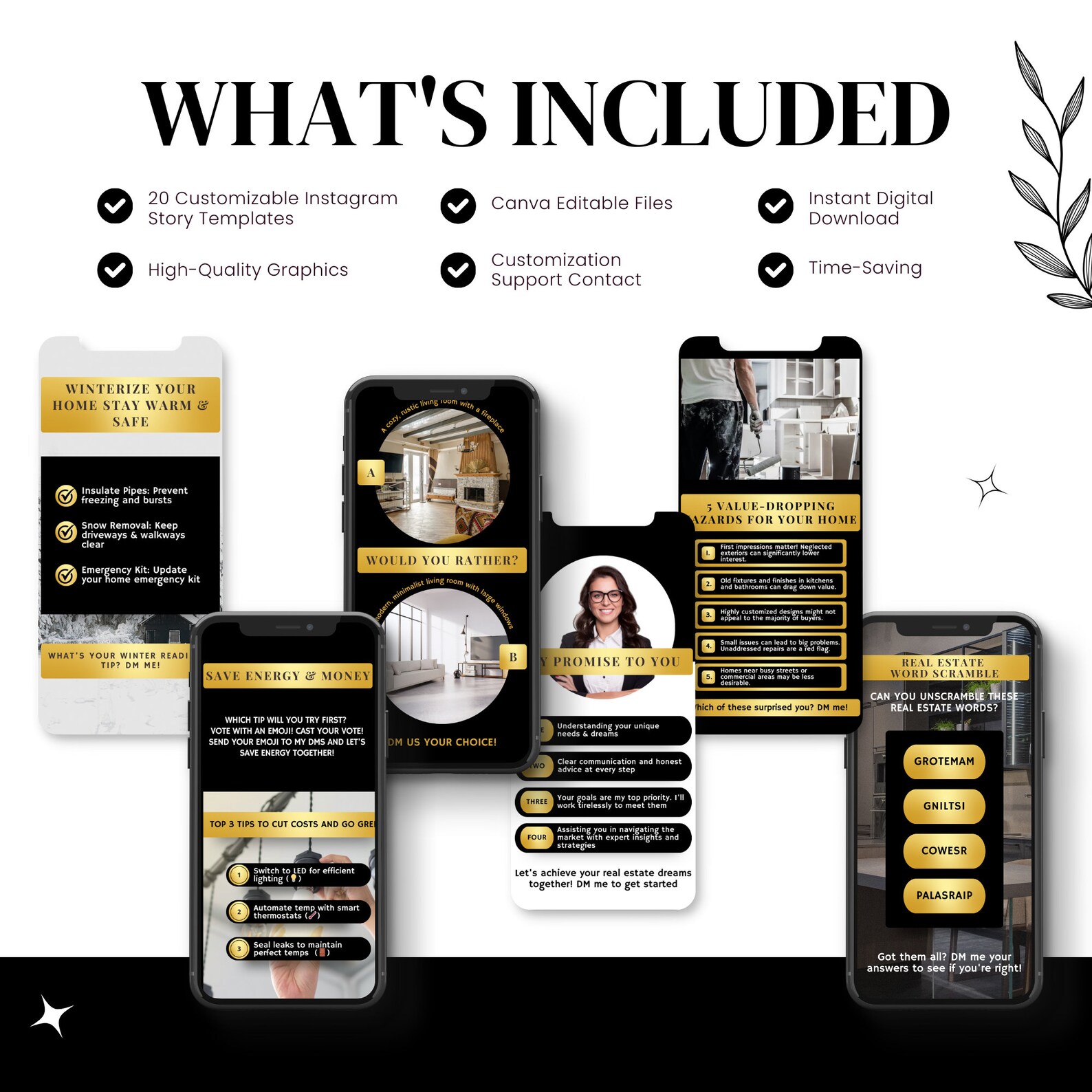 Essential Real Estate Story Pack: 20 Easy-edit Canva Instagram ...
