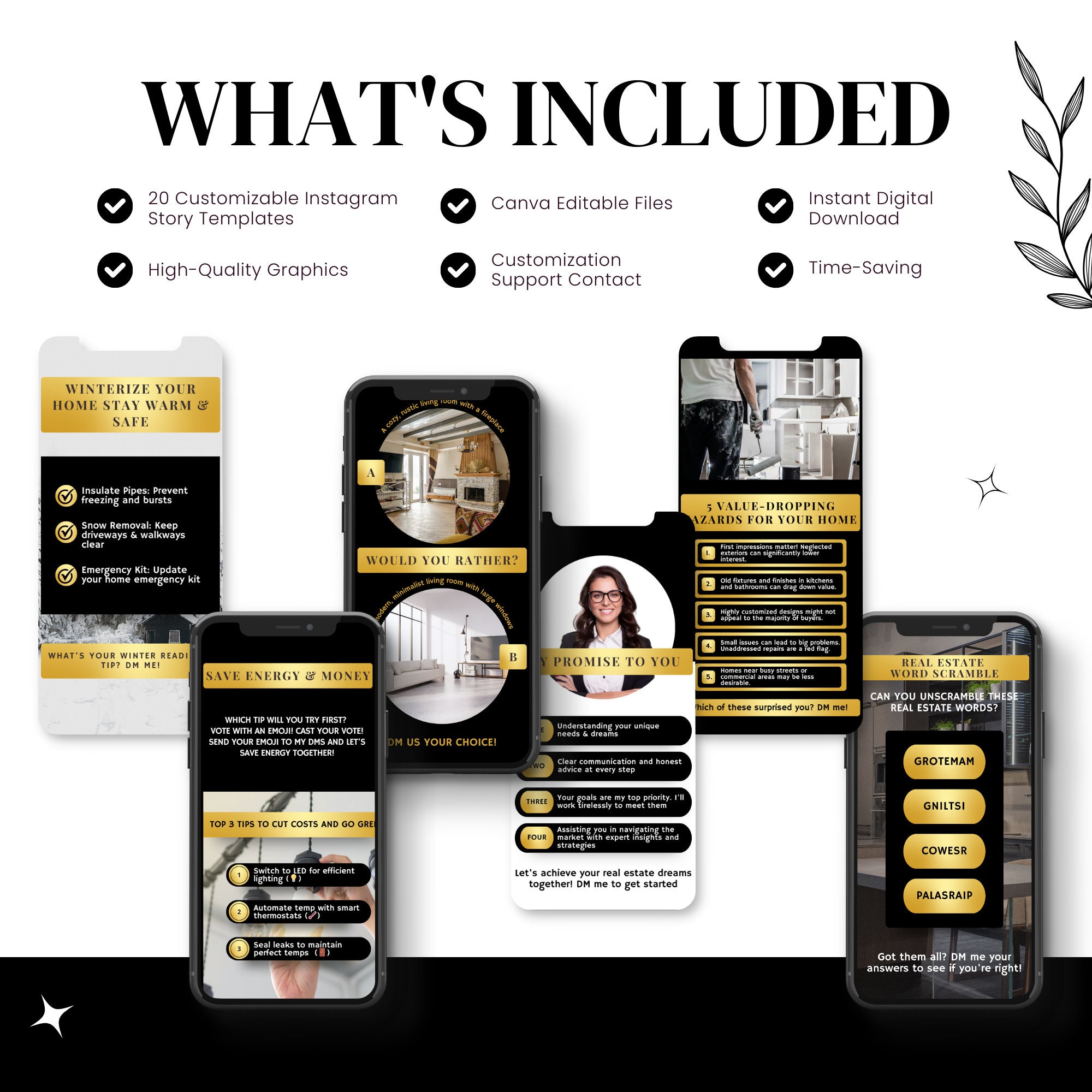 Essential Real Estate Story Pack: 20 Easy-edit Canva Instagram ...