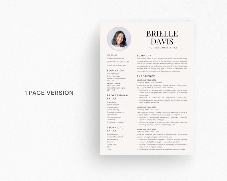 Creative and Professional Resume Template, Modern CV Design for Canva ...
