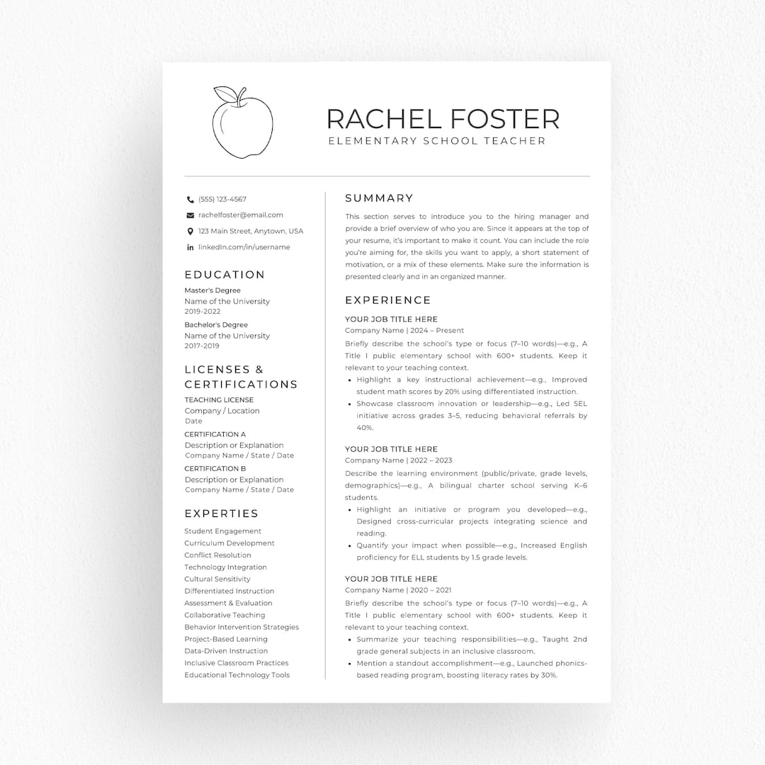 Teacher Resume Template Canva Word Powerpoint, Professional Educator CV ...