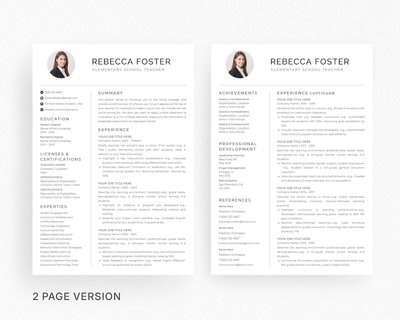 Modèle de CV d'enseignant PowerPoint Word Canva, CV éducateur ...