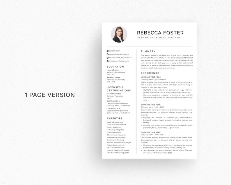 Modèle de CV d'enseignant PowerPoint Word Canva, CV éducateur ...
