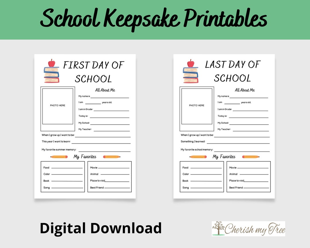 School Keepsake Printable, First and Last Day of School Printable, Back ...