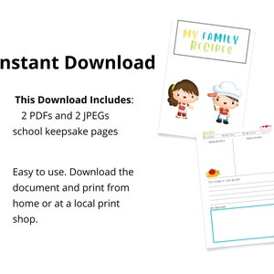 Kid's Family Recipes Book Printable, Child Cookbook, Recipe Card ...