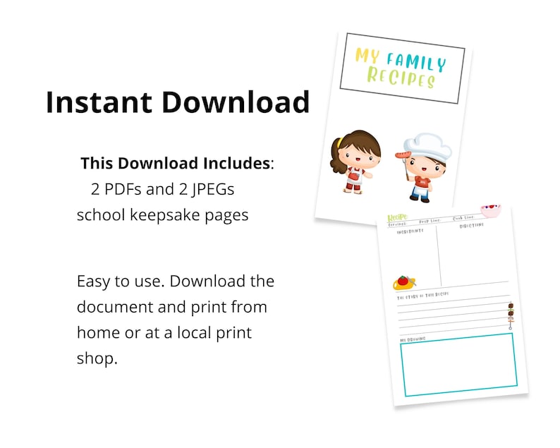 Kid's Family Recipes Book Printable, Child Cookbook, Recipe Card ...