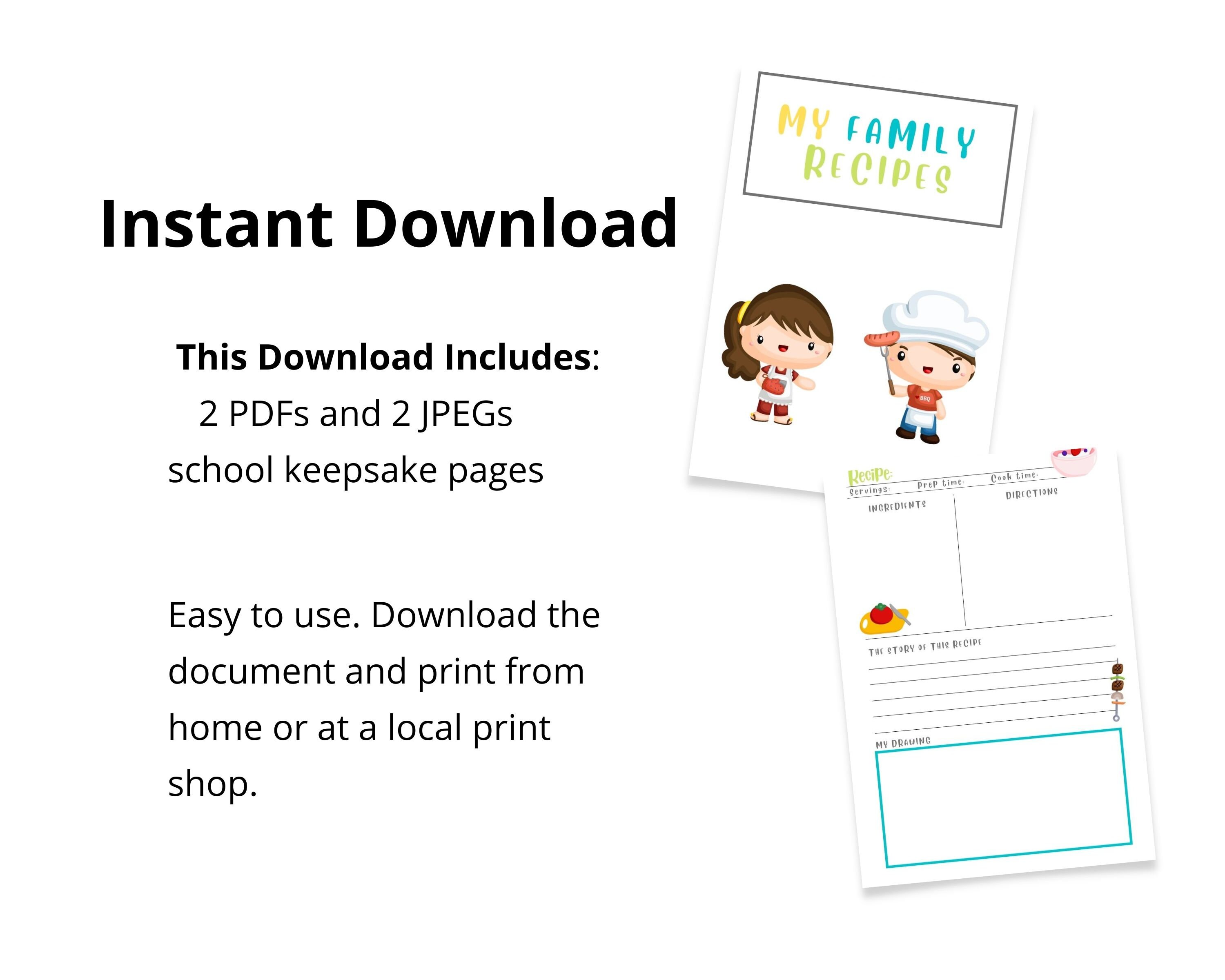 Kid's Family Recipes Book Printable, Child Cookbook, Recipe Card ...