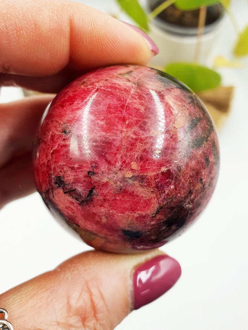 Beautiful Flashy Rhodonite, Tourmaline & Quartz Sphere / High Grade ...