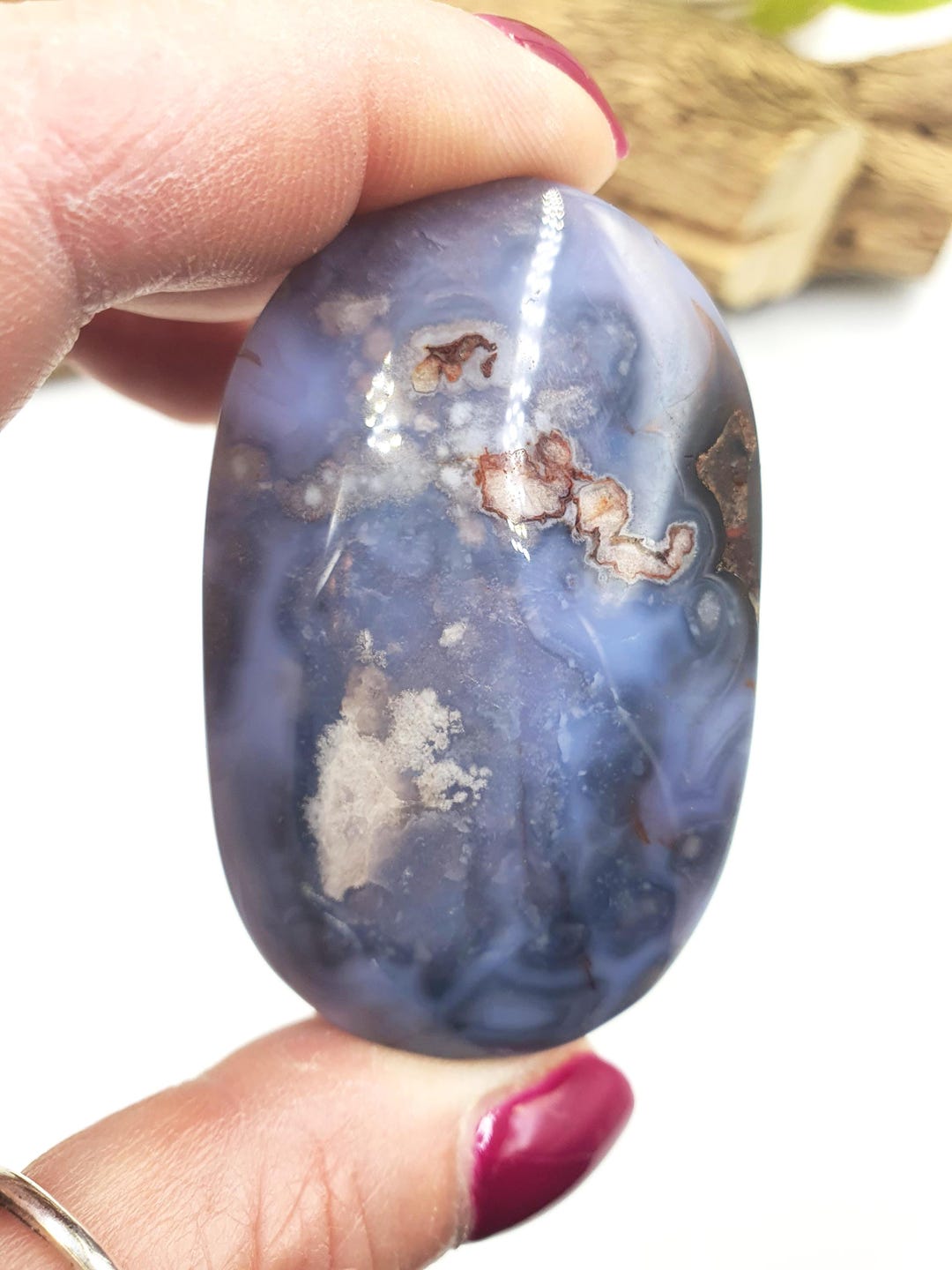 Blue Flower Agate Palm Stone - Sakura Nurturing & Growth Crystal, 70g ...