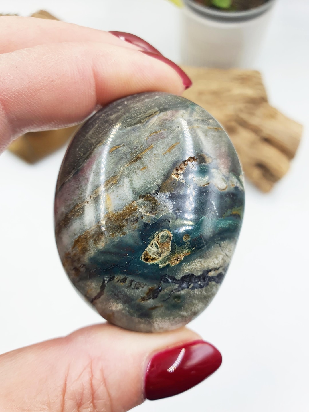 Ocean Jasper Palm Stone - Joy & Renewal Healing Crystal, 90g - Etsy
