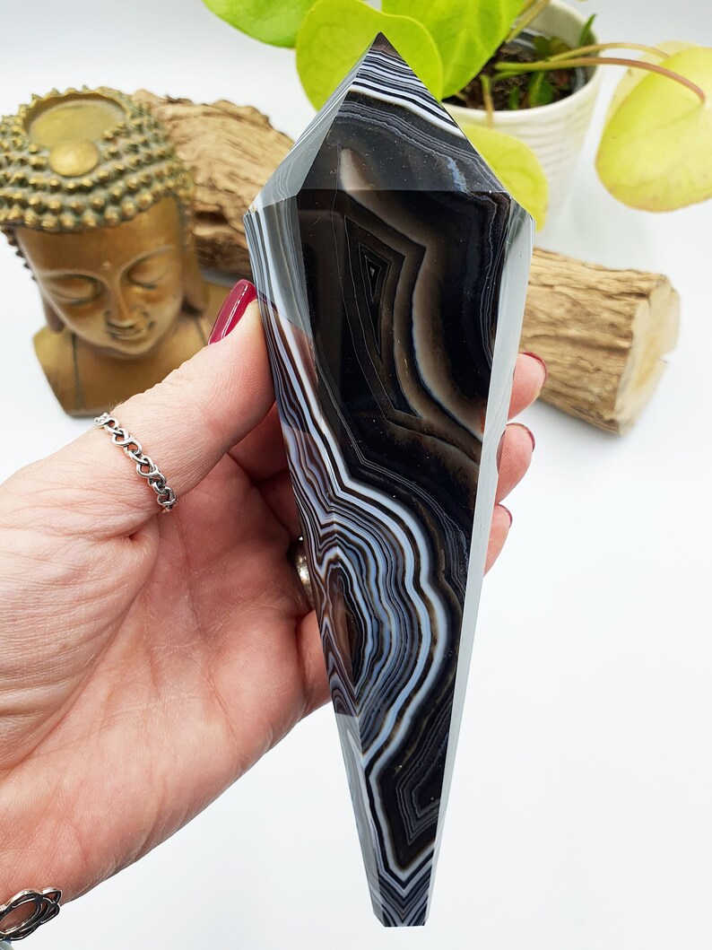 Large Beautiful Black Banded Agate Sceptre / Black Striped Agate Wand ...