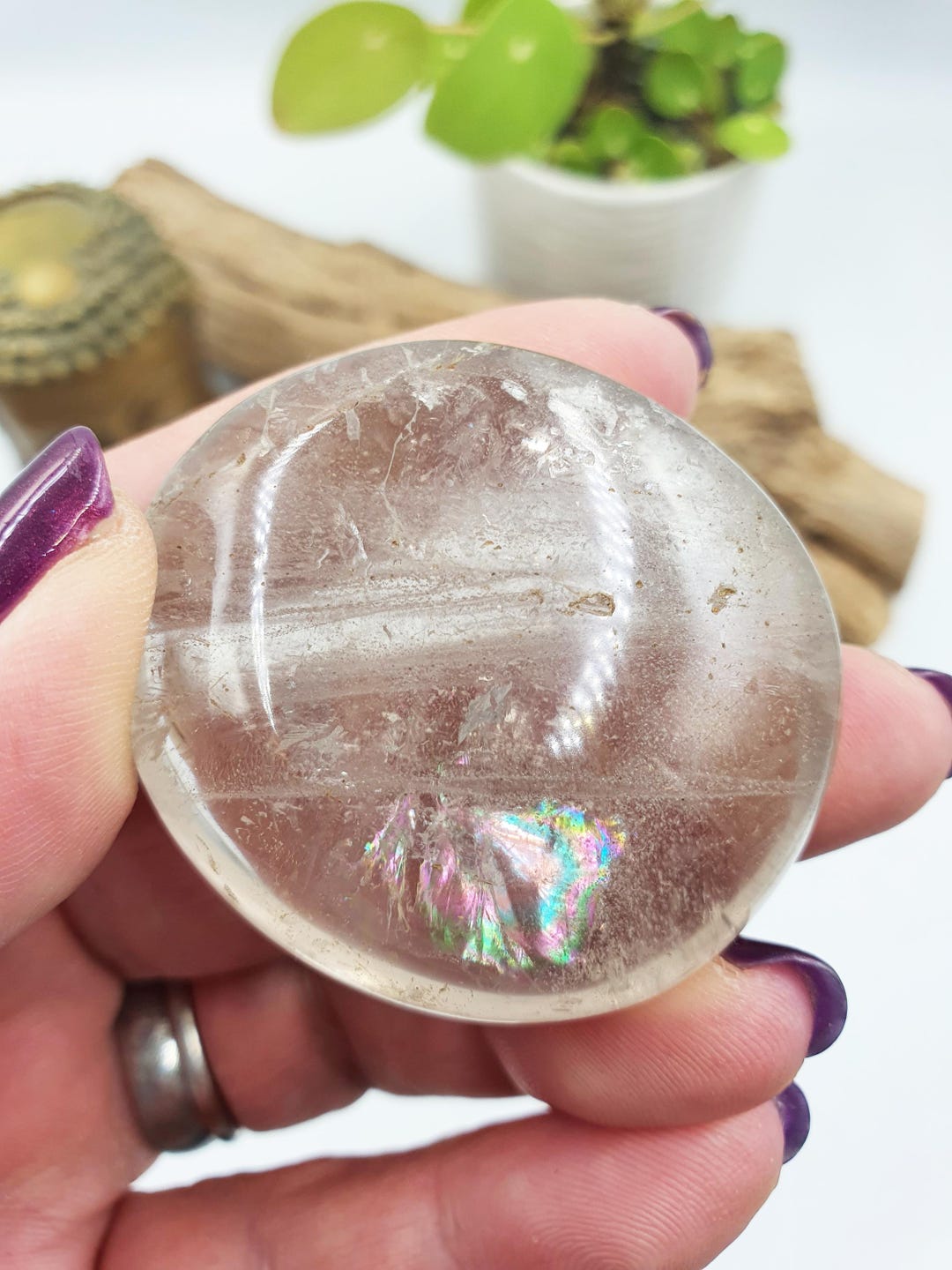 Clear Quartz Palm With Rainbow / Clear Quartz Palm Stone With ...