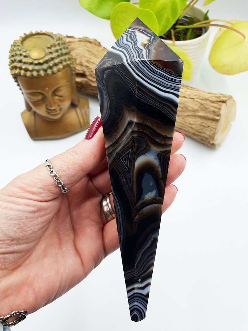 Large Beautiful Black Banded Agate Sceptre / Black Striped Agate Wand ...