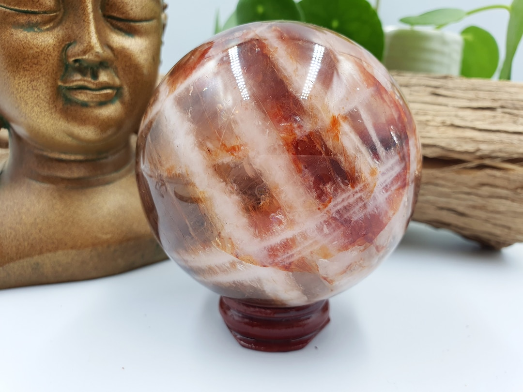High Grade Large Fire Quartz Sphere/ Hematoid Quartz Crystal Sphere / Fire Quartz With Rainbows ...