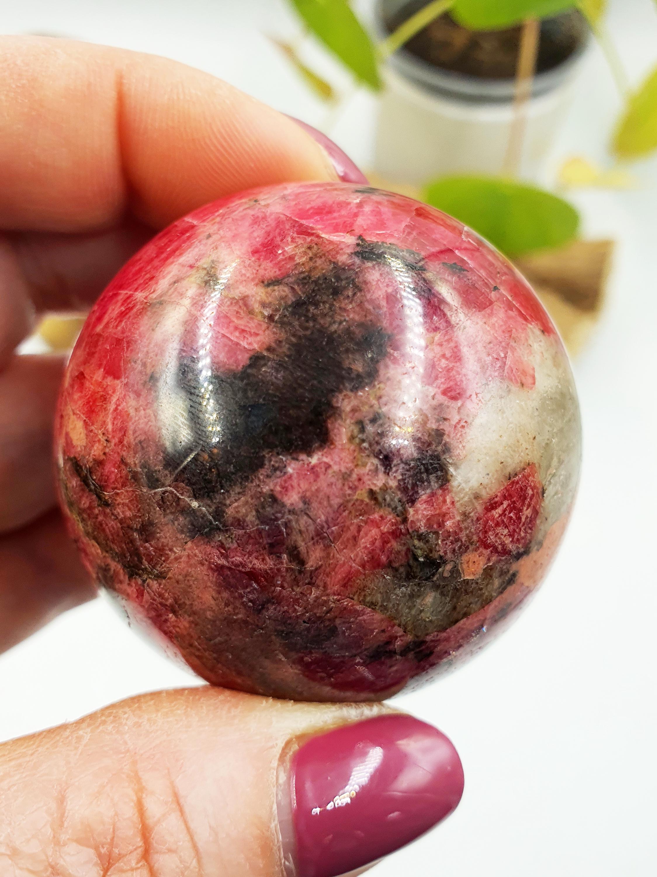 Beautiful Flashy Rhodonite, Tourmaline & Quartz Sphere / High Grade ...