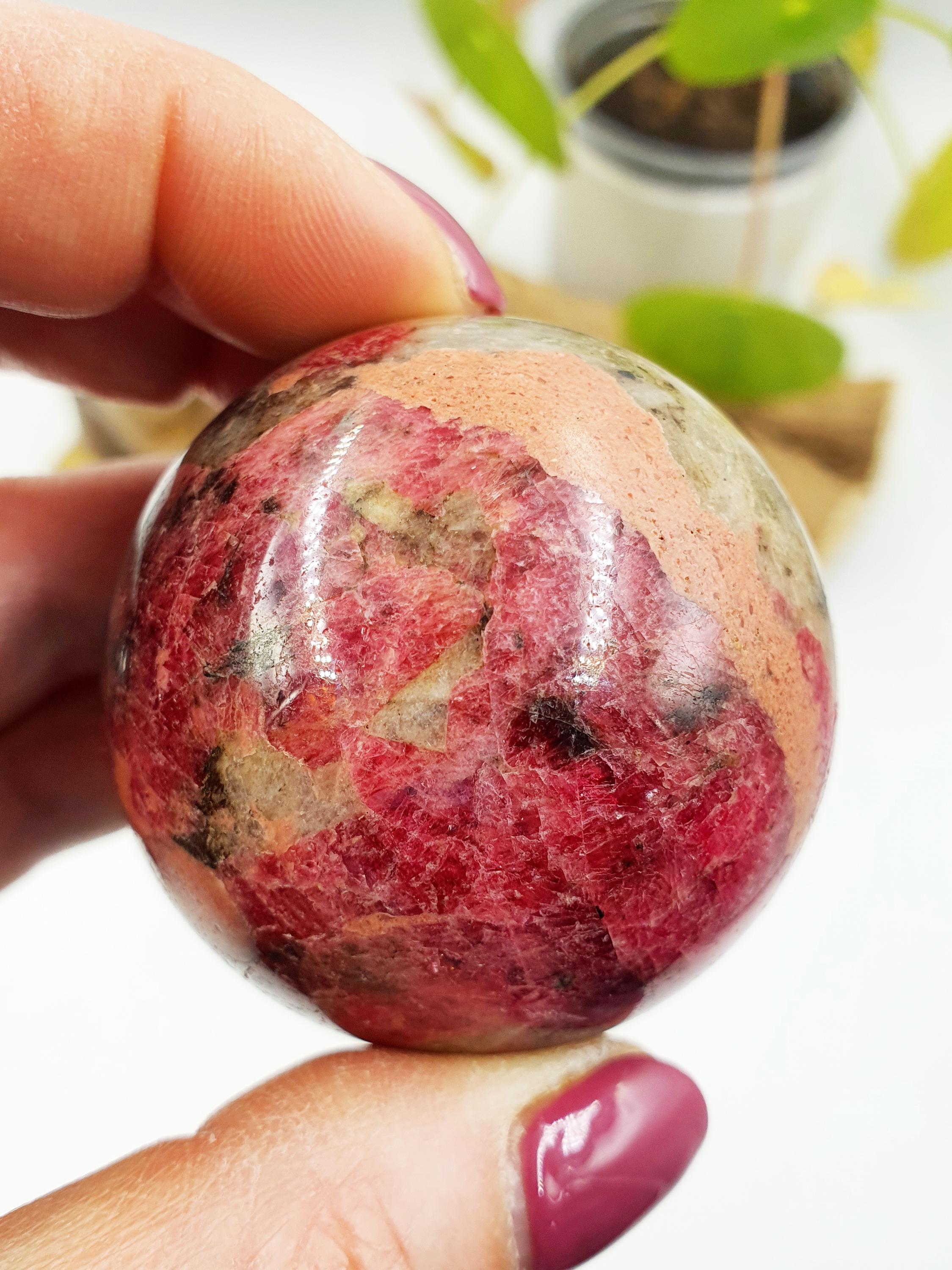 Beautiful Flashy Rhodonite, Tourmaline & Quartz Sphere / High Grade ...