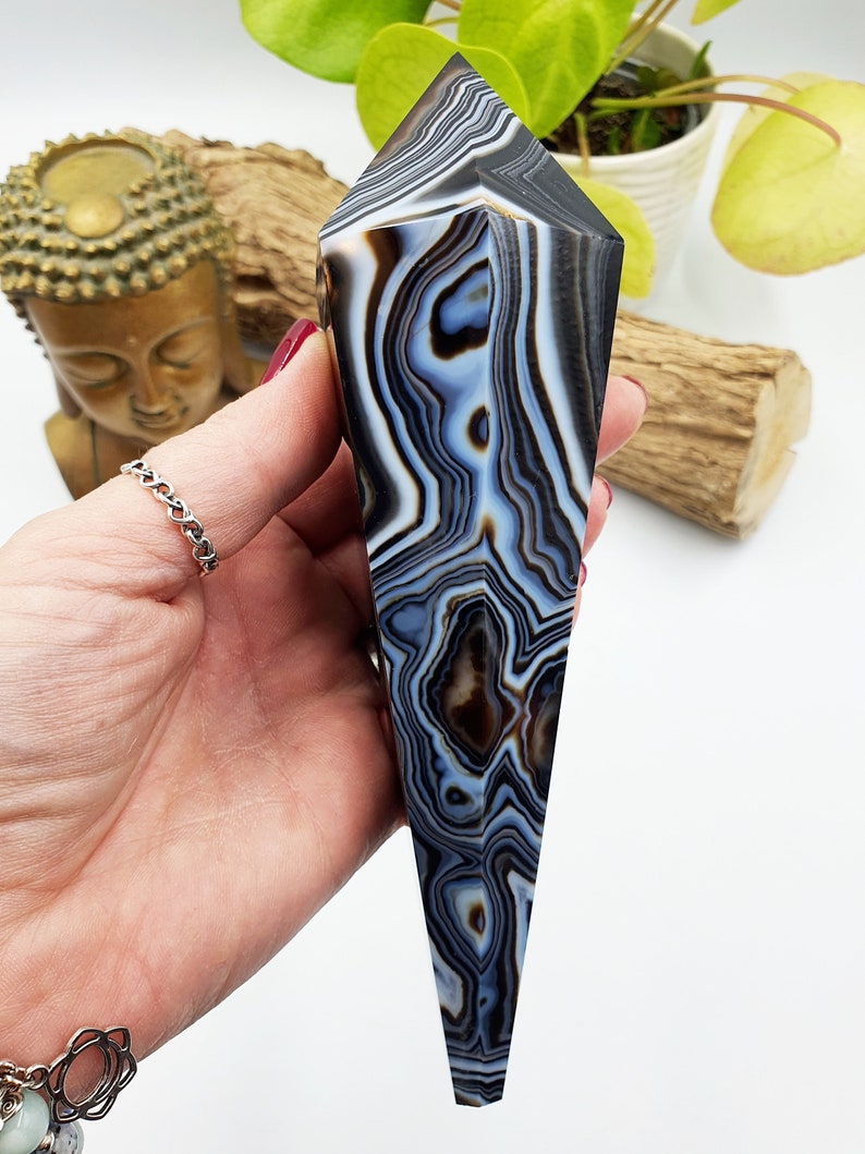 Large Beautiful Black Banded Agate Sceptre / Black Striped Agate Wand ...