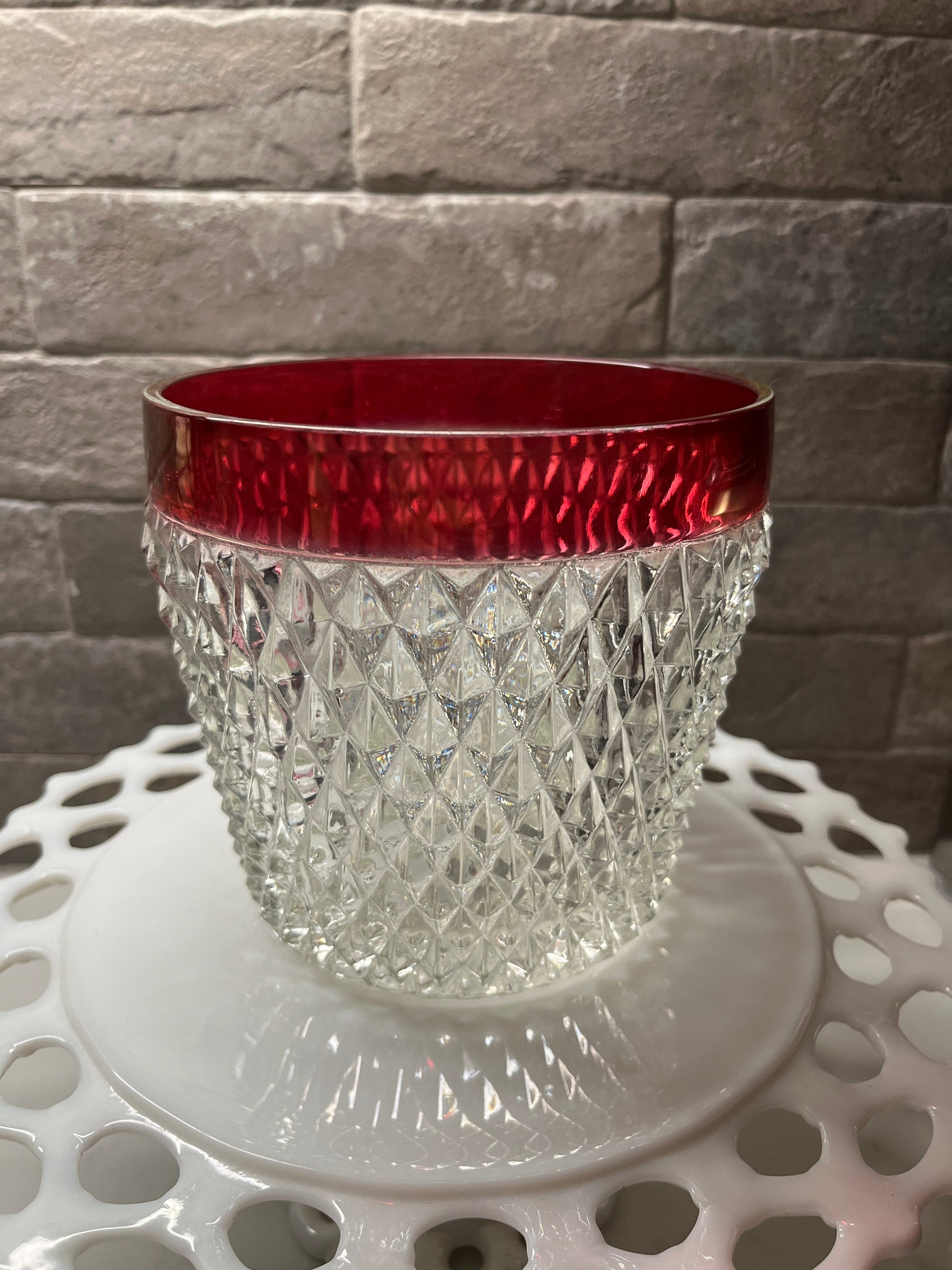 Vintage Indiana Glass Diamond Point Ruby Ice Bucket (or Candy Dish ...