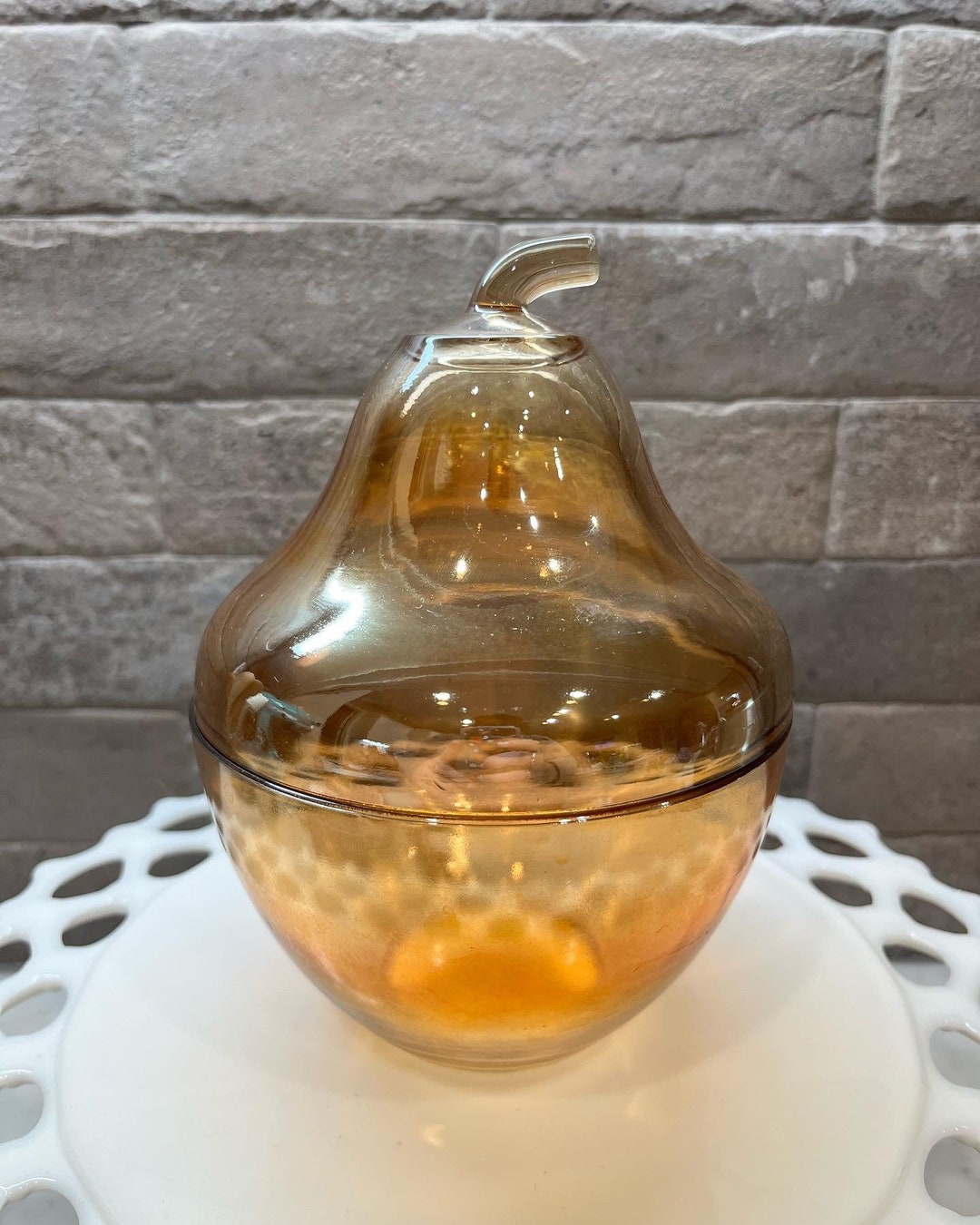 Jeanette Carnival Glass Pear Candy Dish - Etsy