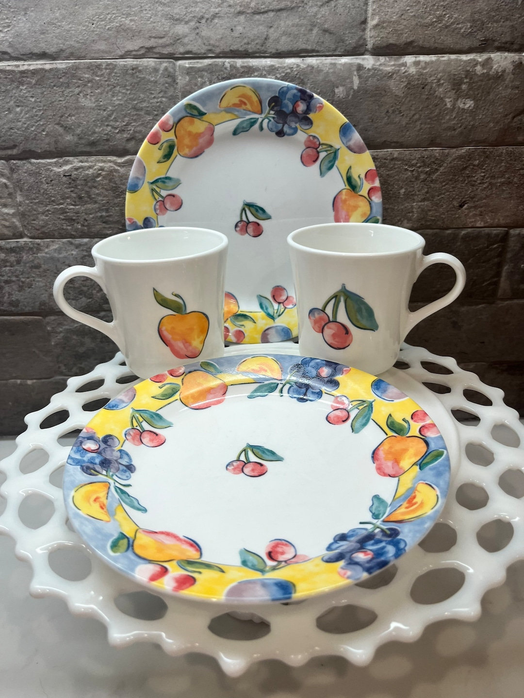 Corelle Fruit Basket Dessert Plates and Mugs Set of Two Each - Etsy