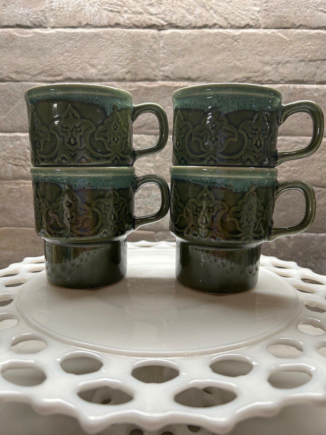Vintage Green Stacking Mugs - Set of Four - Made in Japan - Etsy