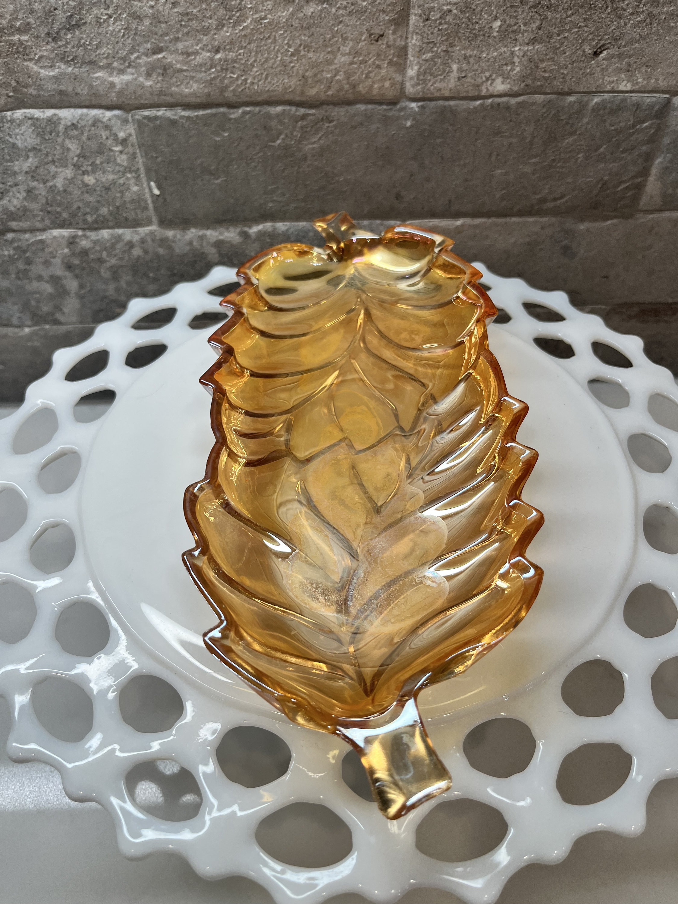Marigold Carnival Glass Double Leaf Candy Dish - Etsy