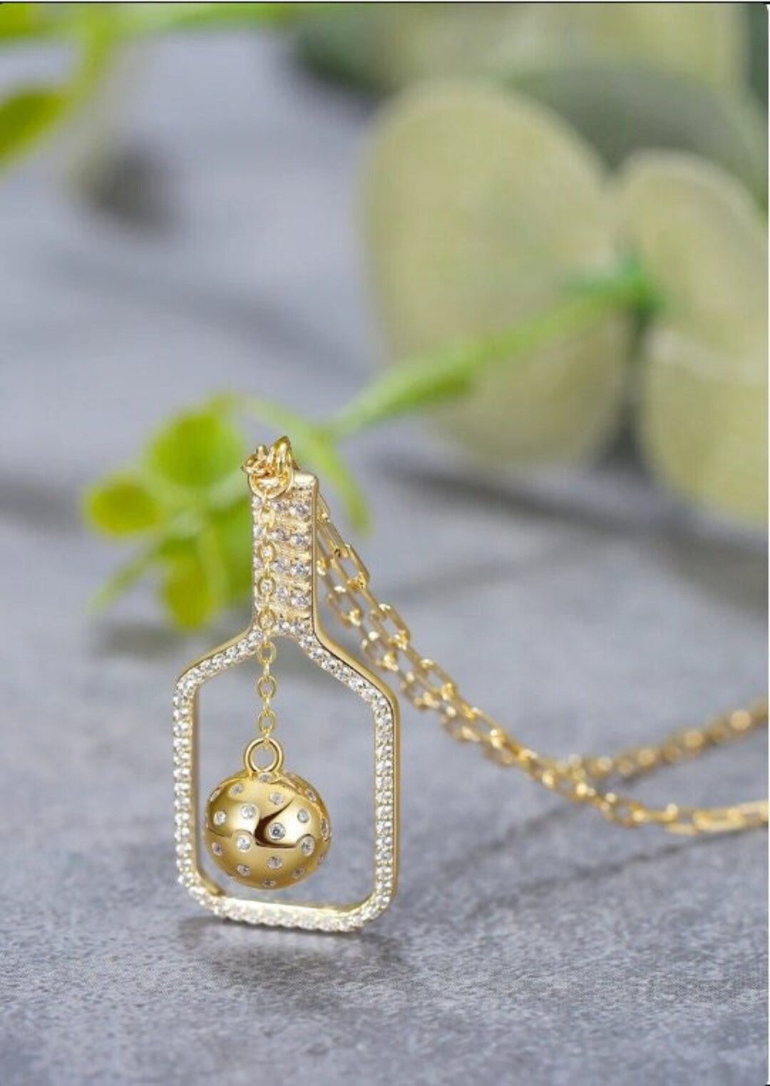 Gold Pickleball Paddle and Ball Pendant With Crystals | Best Pickleball ...