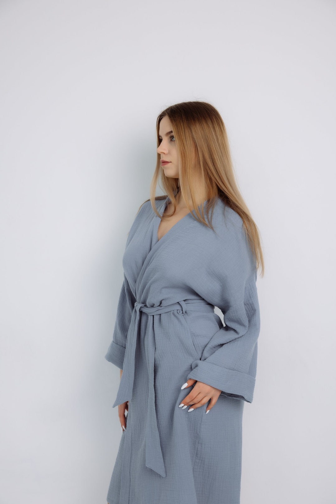 Womens Muslin Robe Lightweight Double Gauze Robes Soft Summer Short ...