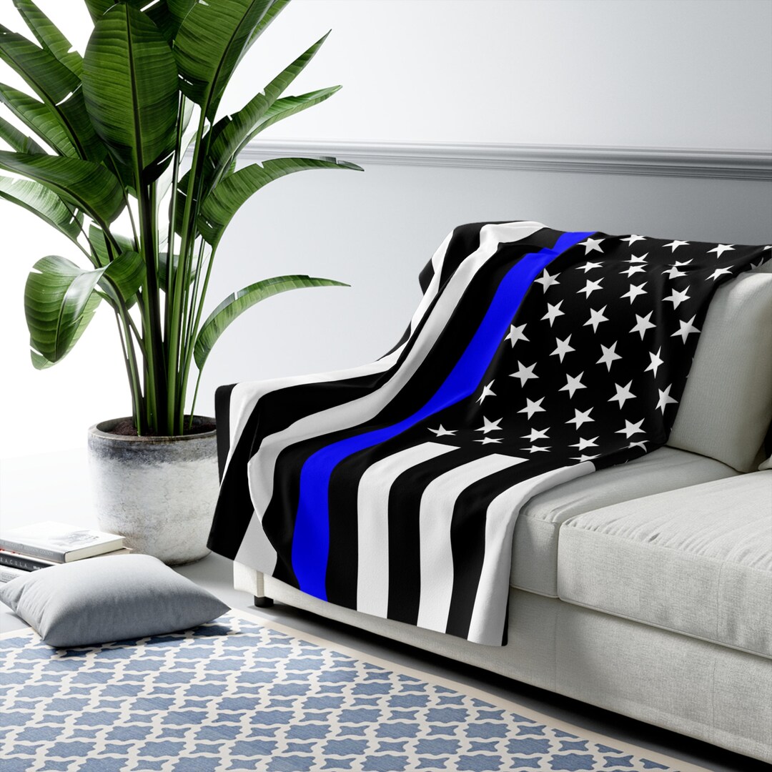 Police Blanket, Blue Line Flag USA Fleece Blanket, Blue Line Blanket ...