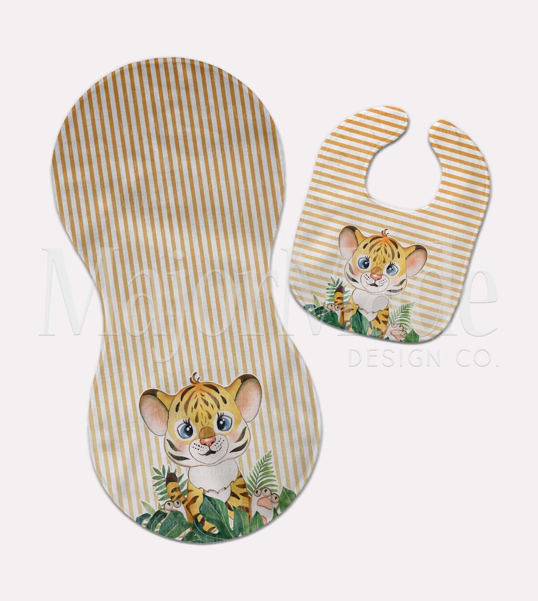 Safari Tiger Bib and Burp Cloth, Baby Shower Gift, Welcome Baby Gift ...
