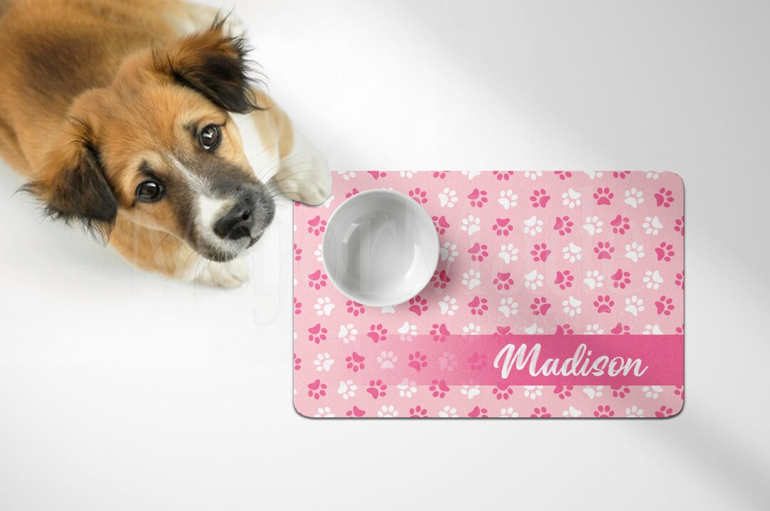 Personalized Paw Print Mat, Custom Dog Bowl Mat, Customized Mat, Pet ...