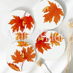 Maple Leaves Fall Coaster Set, Set of 4 Ceramic Coasters, Coasters for ...